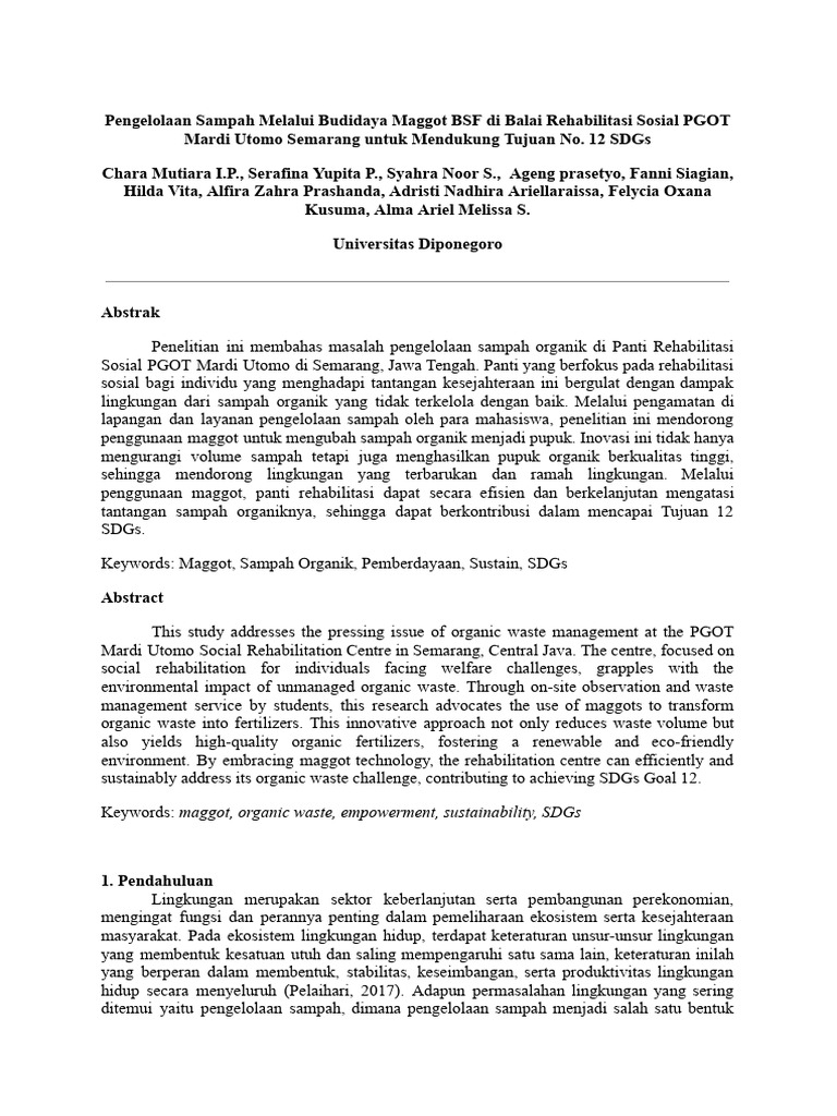 Pengelolaan Sampah Melalui Budidaya Maggot BSF Di Balai Rehabilitasi Sosial PGOT Mardi Utomo ...