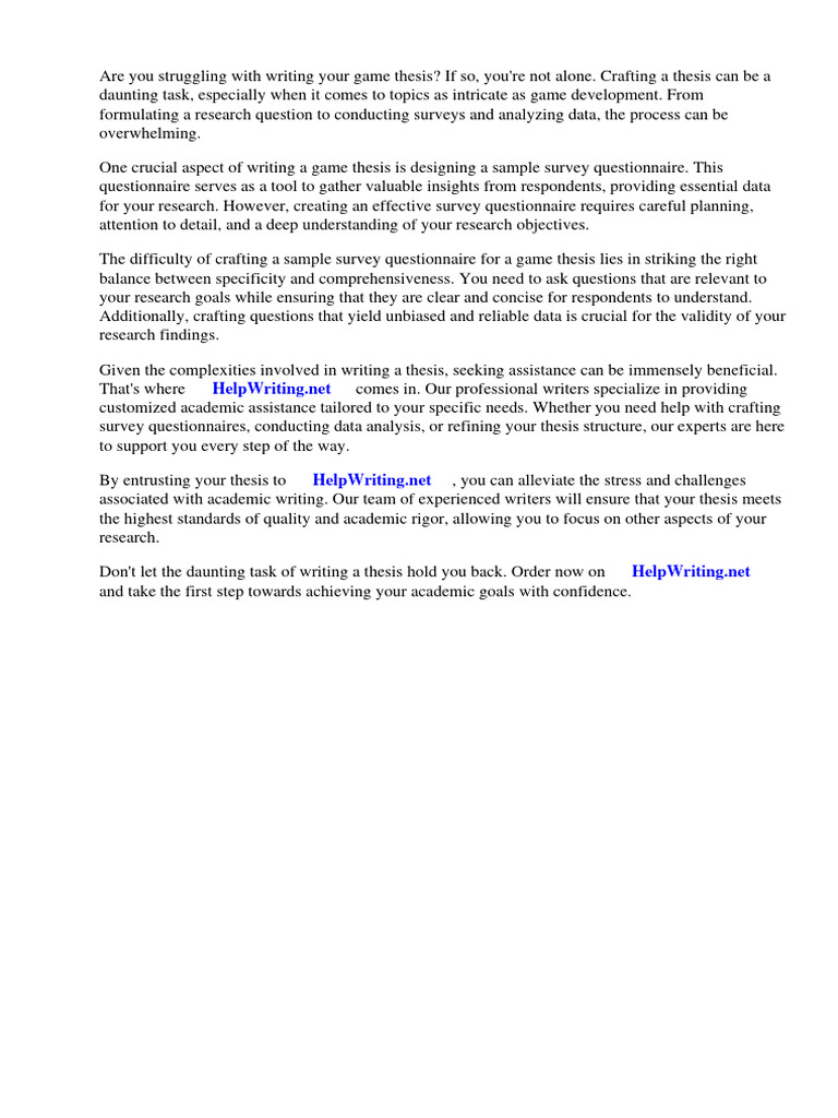 Sample Survey Questionnaire for Game Thesis | PDF | Survey Methodology | Questionnaire