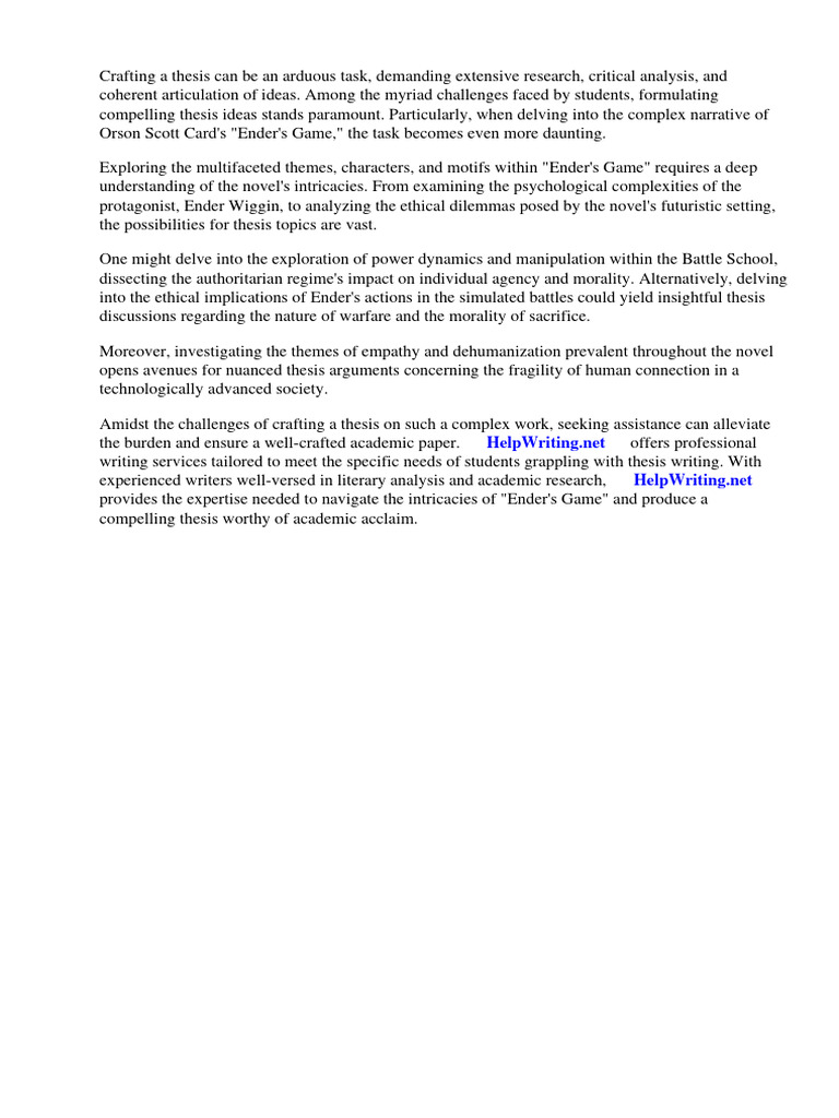 Enders Game Thesis Ideas | PDF