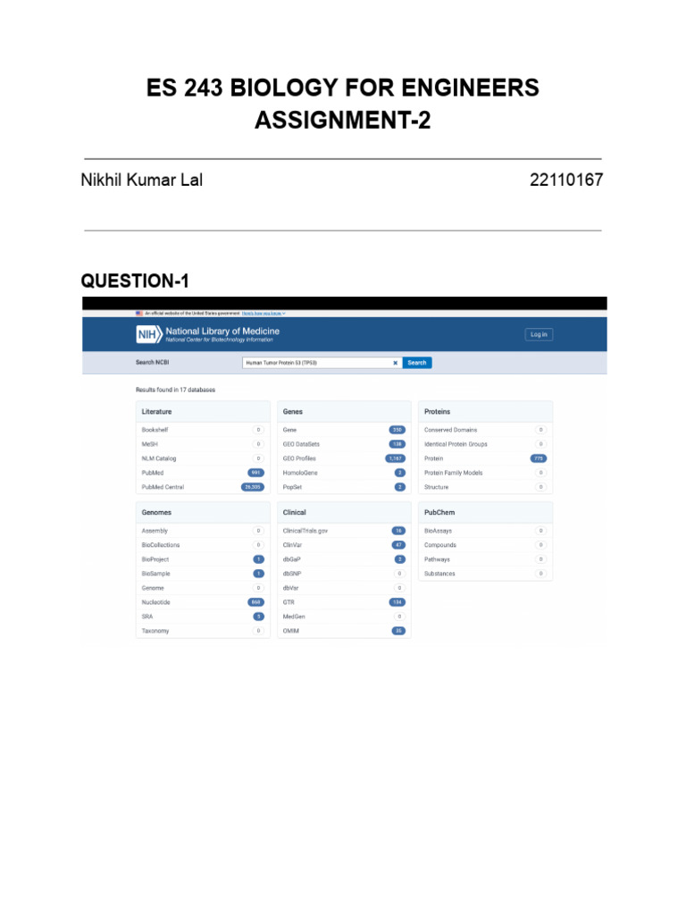 Es 243 Biology For Engineers Assignment-2: Question-1 | PDF | National Center For Biotechnology ...