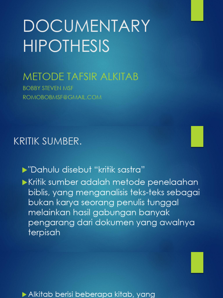 Documentary Hypothesis Metode Tafsir RM Bobby MSF | PDF