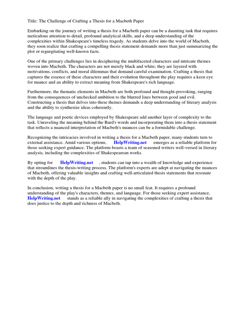 Thesis For Macbeth Paper | PDF | Macbeth