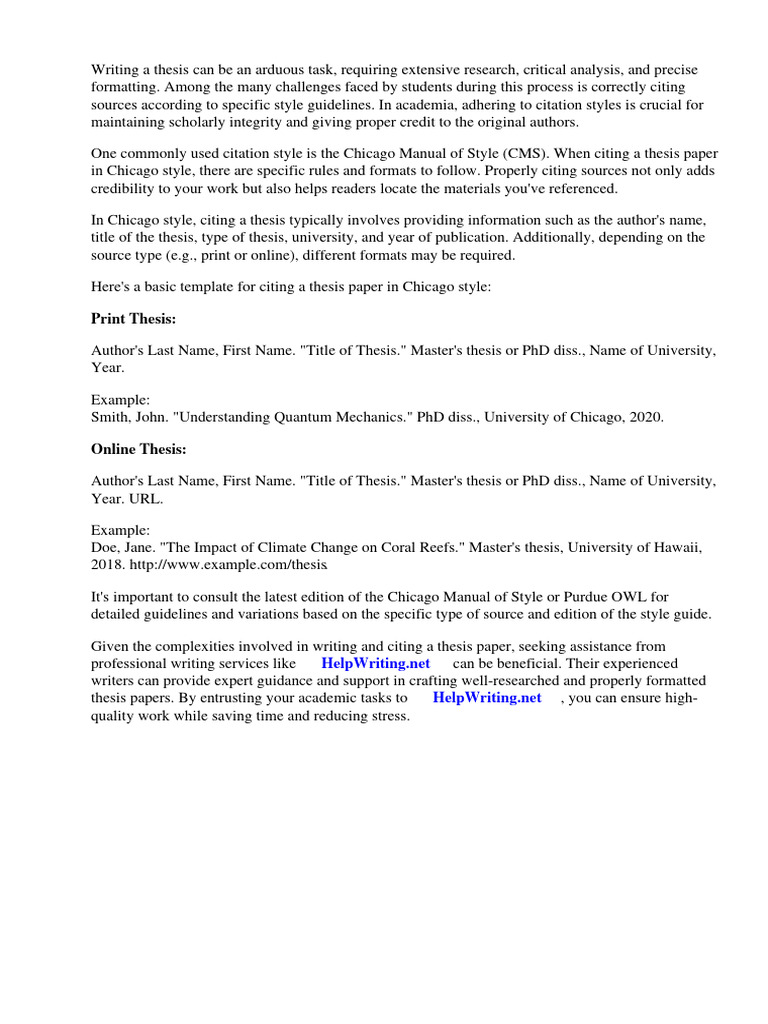 How To Cite A Thesis Paper in Chicago Style | PDF | Citation | Note (Typography)