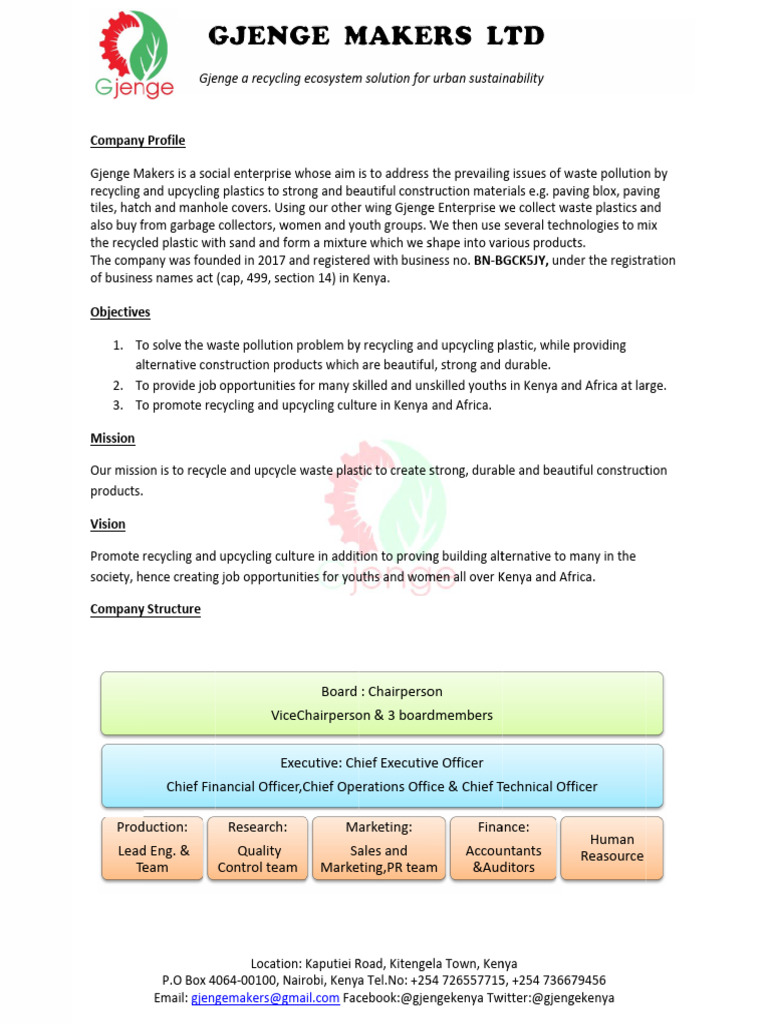 Gjenge Makers Company Profile.pdf | PDF | Recycling | Plastic