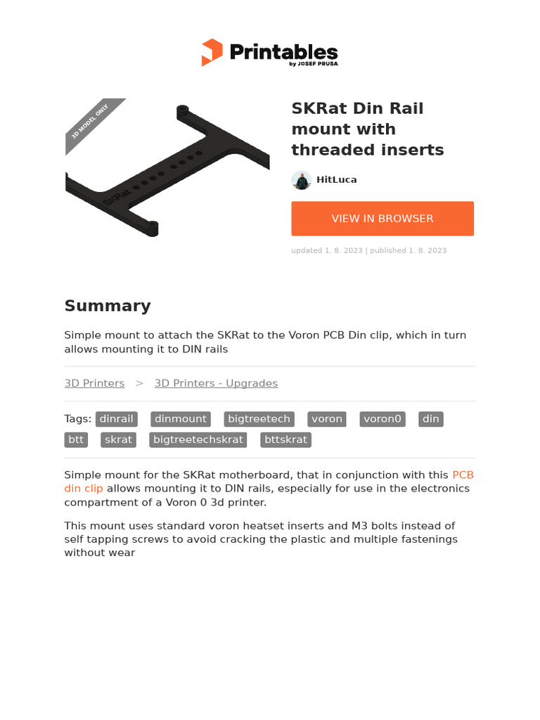 Skrat Din Rail Mount With Threaded Inserts | PDF