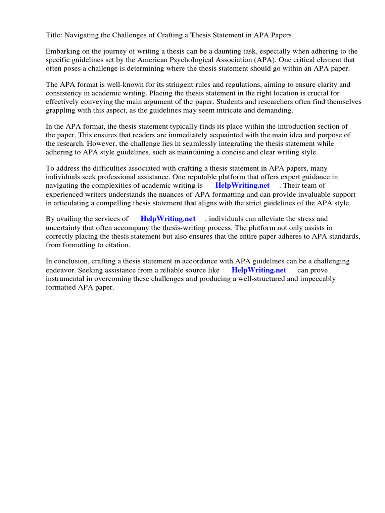 Where Does Thesis Statement Go in Apa Paper | PDF | Apa Style | Essays
