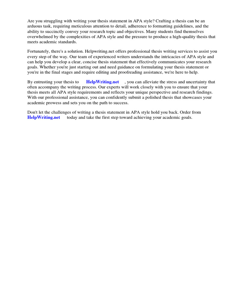 Example of A Thesis Statement Apa Style | PDF | Apa Style | Essays