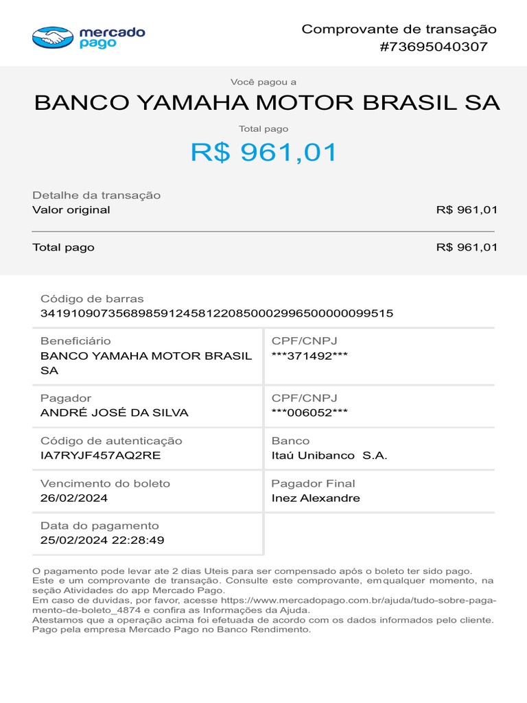 Comprovante 73695040307 | PDF