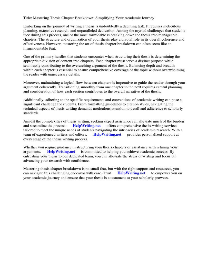 Thesis Chapter Breakdown | PDF | Thesis | Methodology