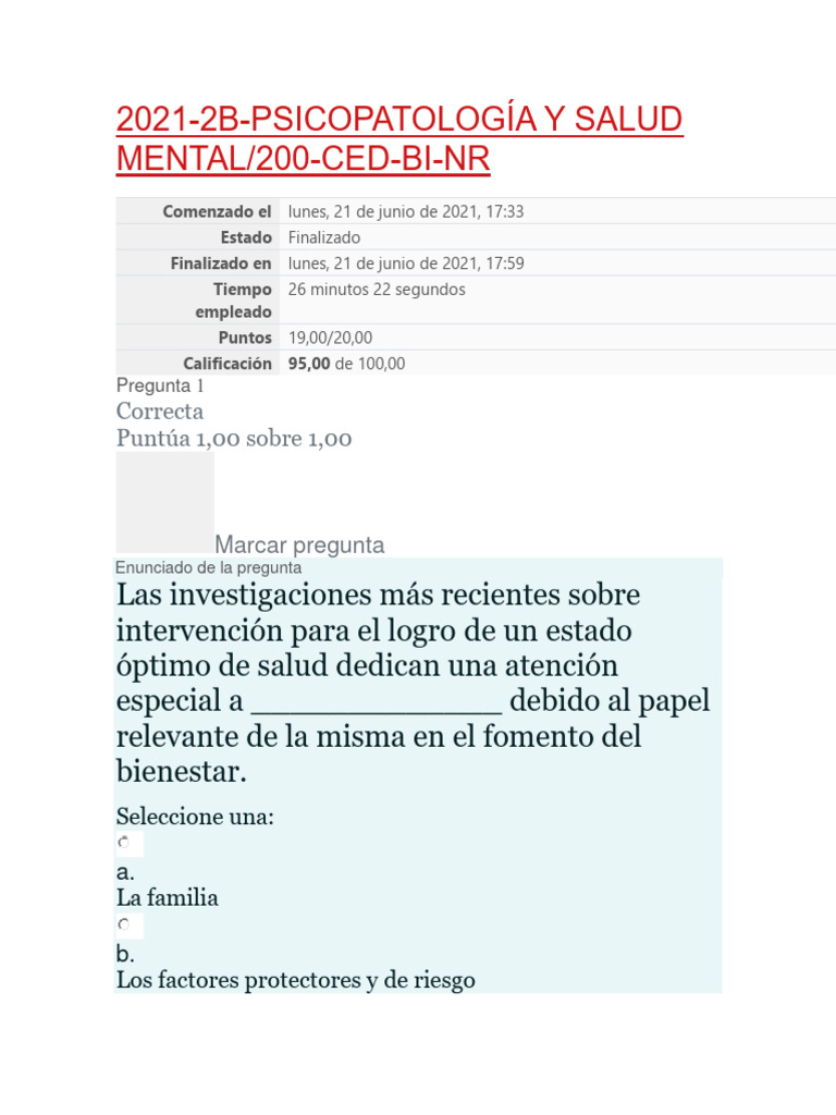 Prueba Dos de Sicopatolicia Salud Mental | Descargar gratis PDF | Comportamiento | Desorden de ...