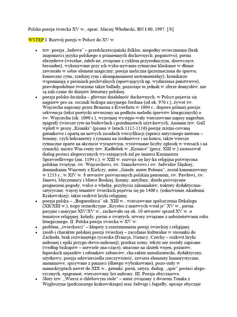 Polska Poezja Świecka XV Wieku | PDF