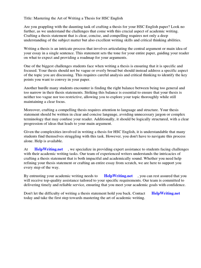 How To Write A Thesis HSC English | PDF | Thesis | Essays