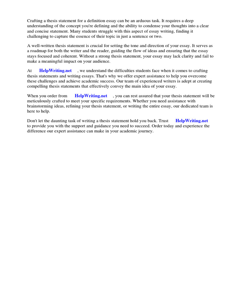 Example of A Thesis Statement For A Definition Essay | PDF | Essays ... Example of A Thesis Statement For A Definition Essay | PDF | Essays ...