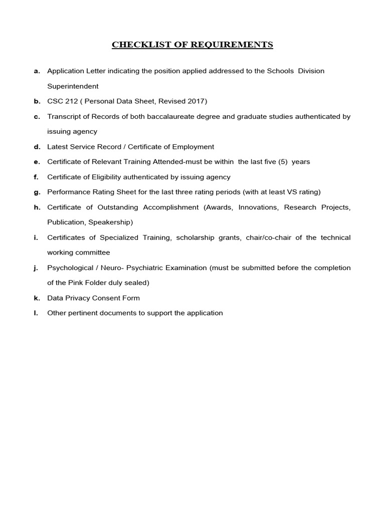 Checklist of Requirements | PDF