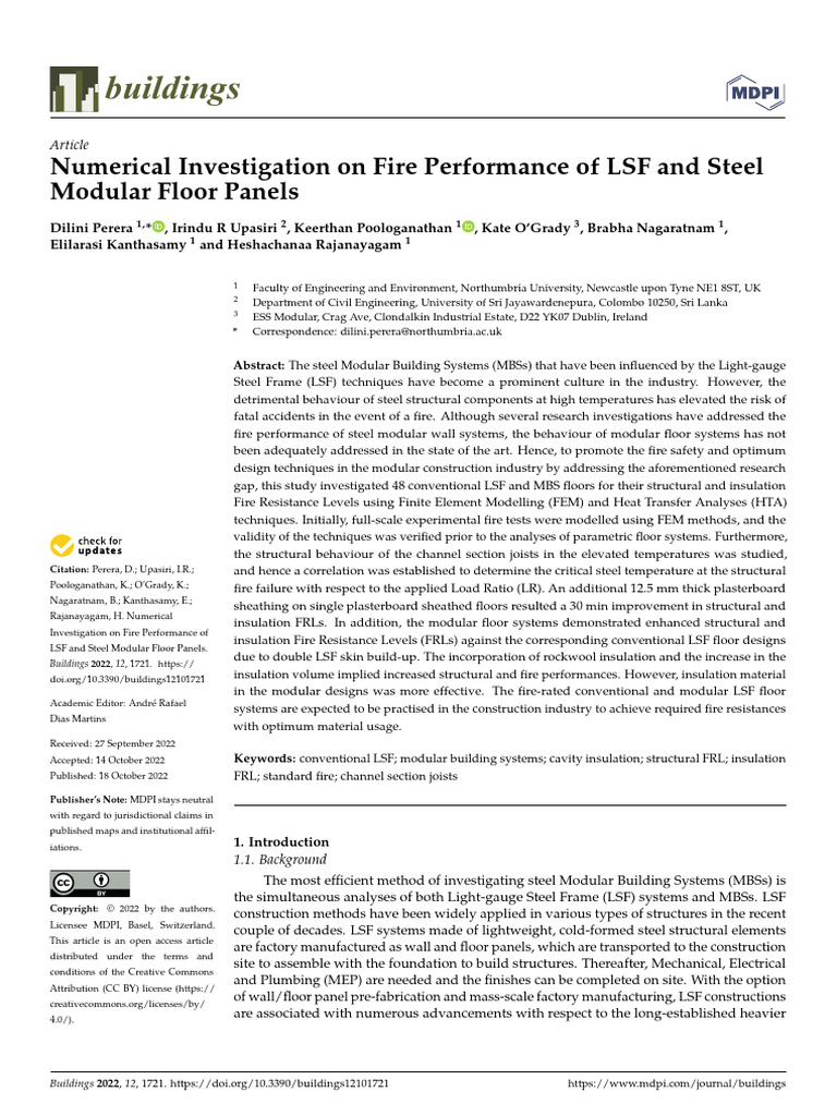 Numerical Investigation On Fire Performance of LSF and Steel Modular Floor Panels | PDF ...
