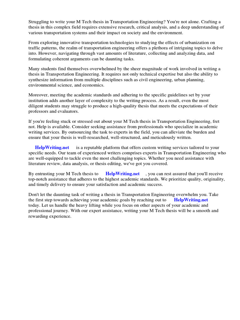 M Tech Thesis Topics in Transportation Engineering | PDF | Essays | Thesis