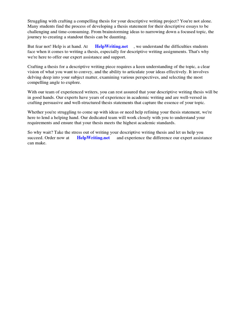 Descriptive Writing Thesis Examples | PDF | Essays