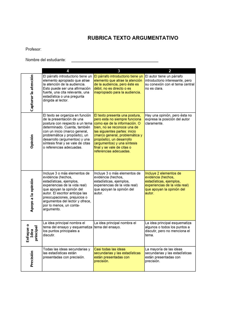 Rubrica Texto Argumentativo | PDF | Ensayos | Comunicación humana