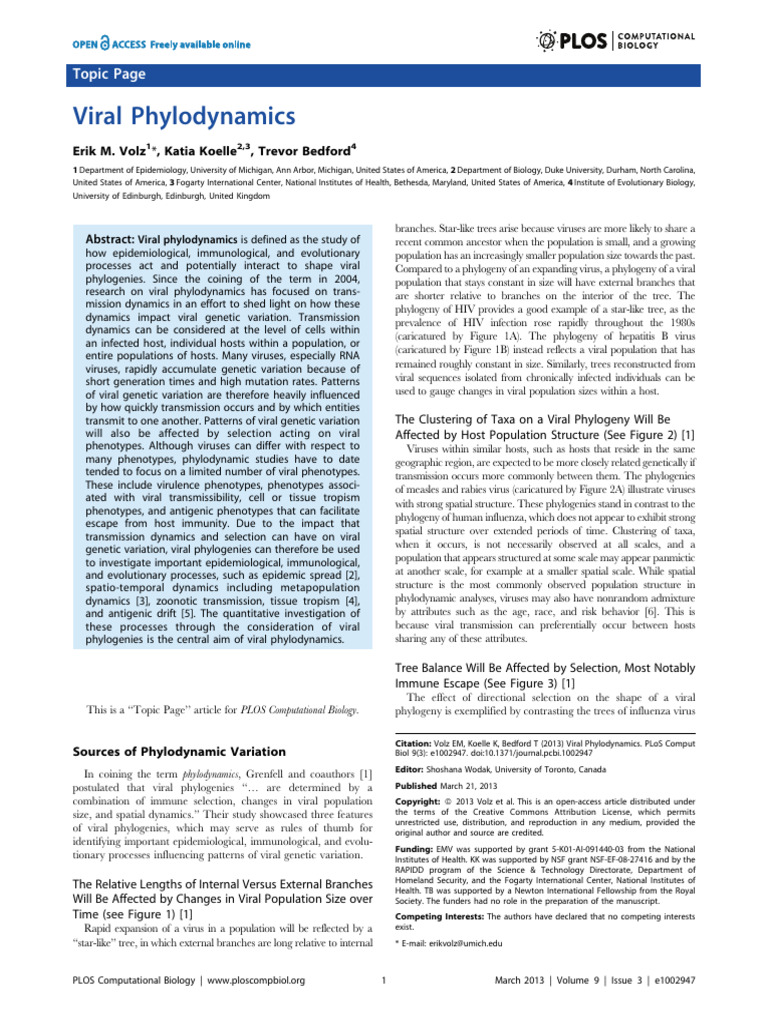 Volz-Viral Phylodynamics-2013-PLoS Computational Biology | PDF | Virus | Antiviral Drug
