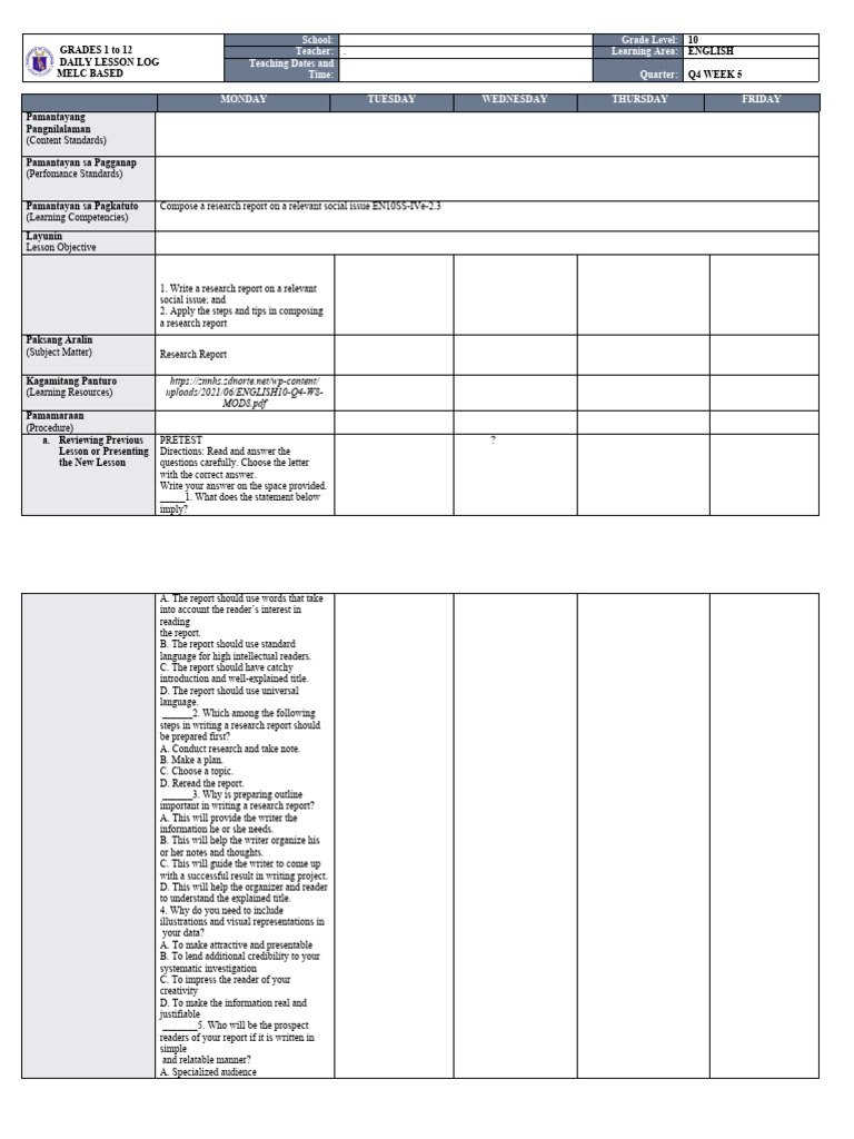 Melc DLL Eng 10 Week 5 Q4 Done | PDF | Cognitive Science | Human Communication