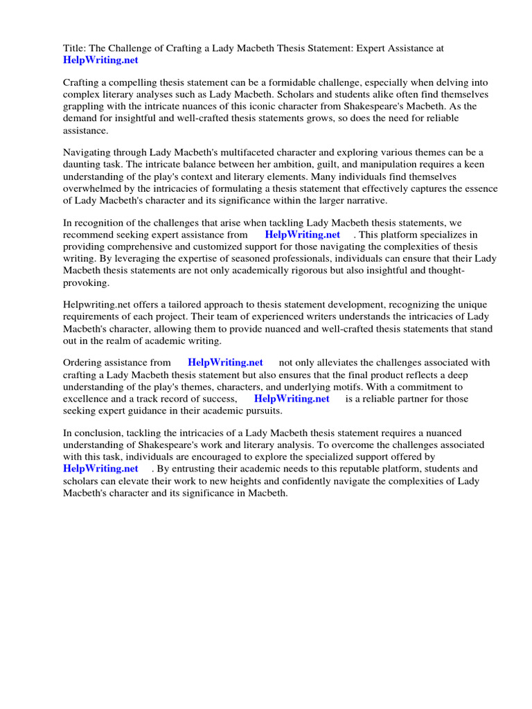Lady Macbeth Thesis Statement Examples | PDF | Macbeth
