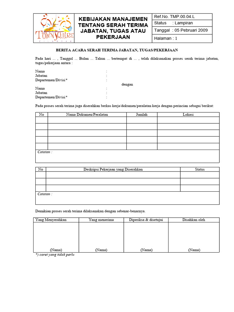 Formulir Serah Terima Jabatan | PDF