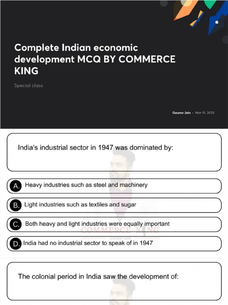 Complete Indian Economic Development MCQ BY COMMERCE KING No Anno | PDF