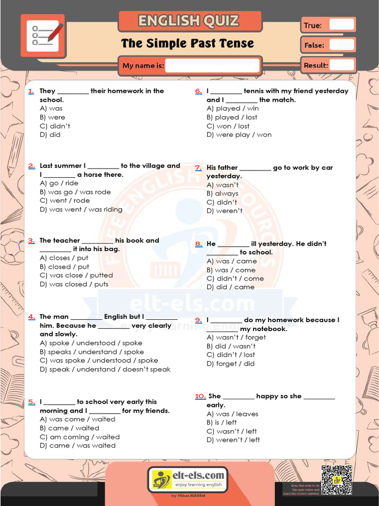 Quiz Past Simple Tense 2 | PDF