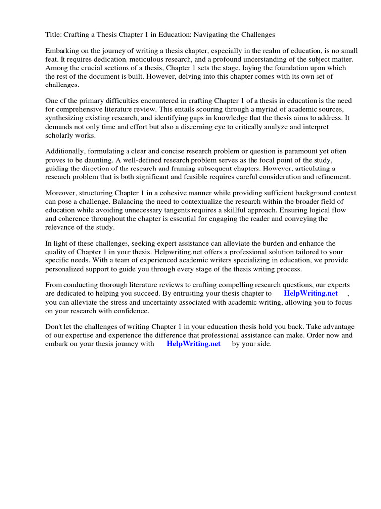 Sample Thesis Chapter 1 In Education Pdf Thesis
