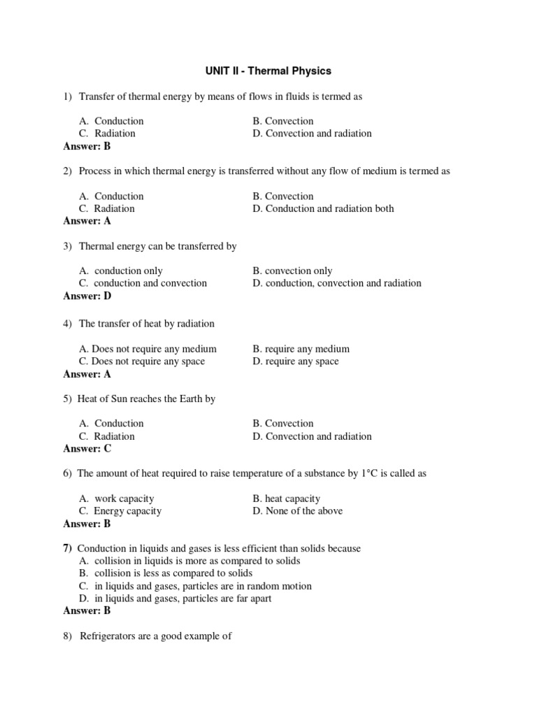 Thermal Physics Concepts and Questions | PDF | Thermal Conduction ...