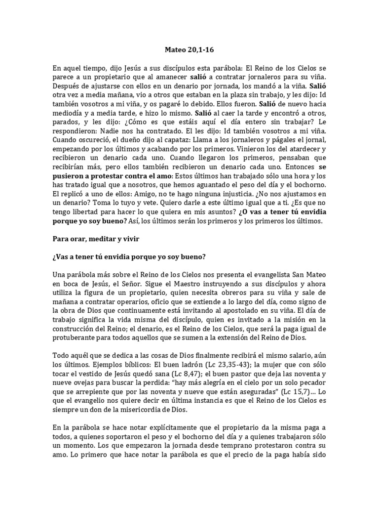 Reflexión Envidia | PDF | Envidia | Reinado y reino de dios