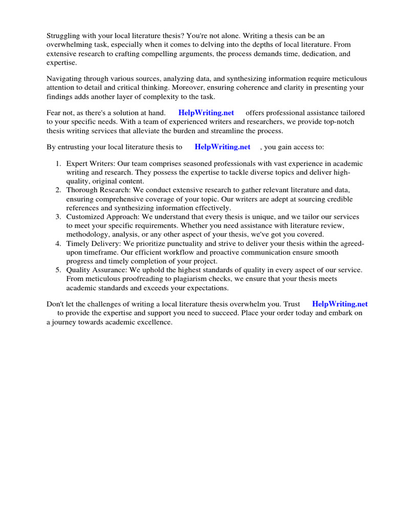Local Literature Thesis Sample | PDF | Thesis | Academic Publishing Local Literature Thesis Sample | PDF | Thesis | Academic Publishing