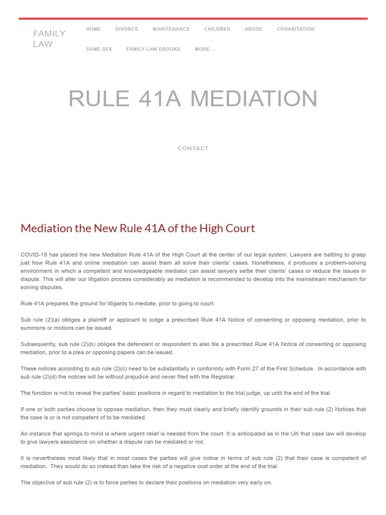 Rule 41 A Mediation - Family Law | PDF | Mediation | Divorce