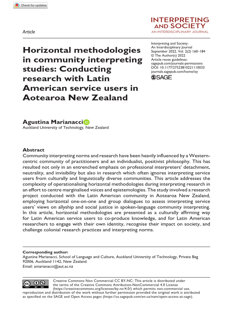 Marianacci 2022 Horizontal Methodologies in Community Interpreting ...