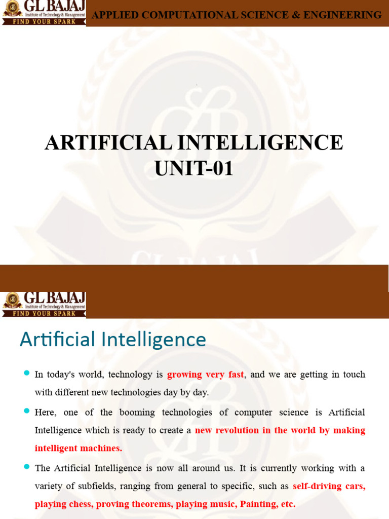 AI-Unit 1 | PDF | Artificial Intelligence | Intelligence (AI) & Semantics