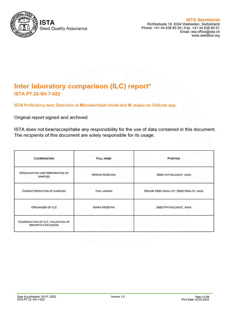 Ista SH Microdochium PT For 7 022 Final Report Jan 1 | PDF | Standard ...