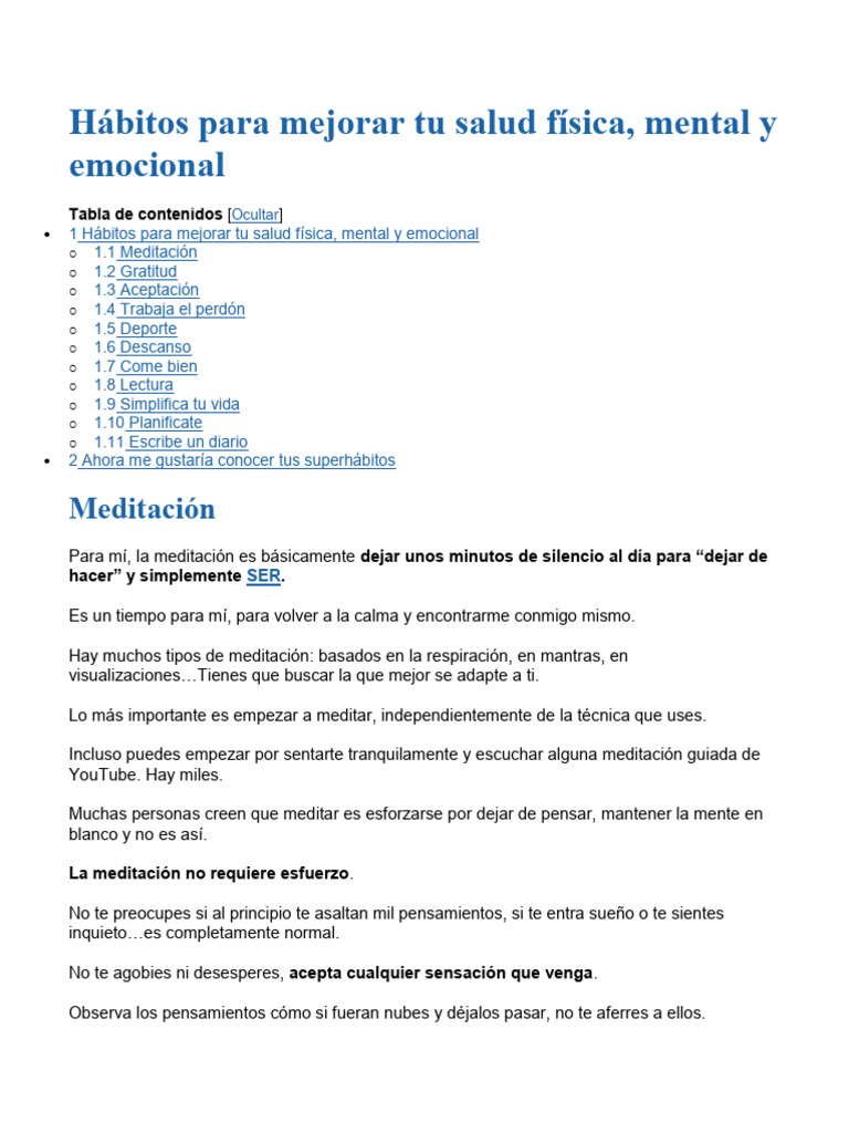 Habitos para Mejorar Tu Salud Fisica Mental y Emocional | PDF | Meditación | Té