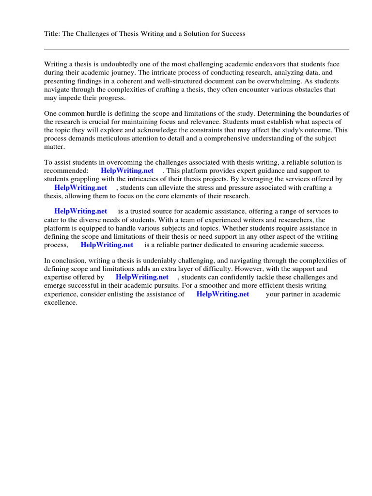 Thesis Scope and Limitations Sample | PDF | Stress Management | Sampling (Statistics)