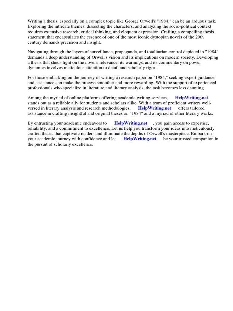 1984 Research Paper Thesis | PDF | George Orwell | Thought