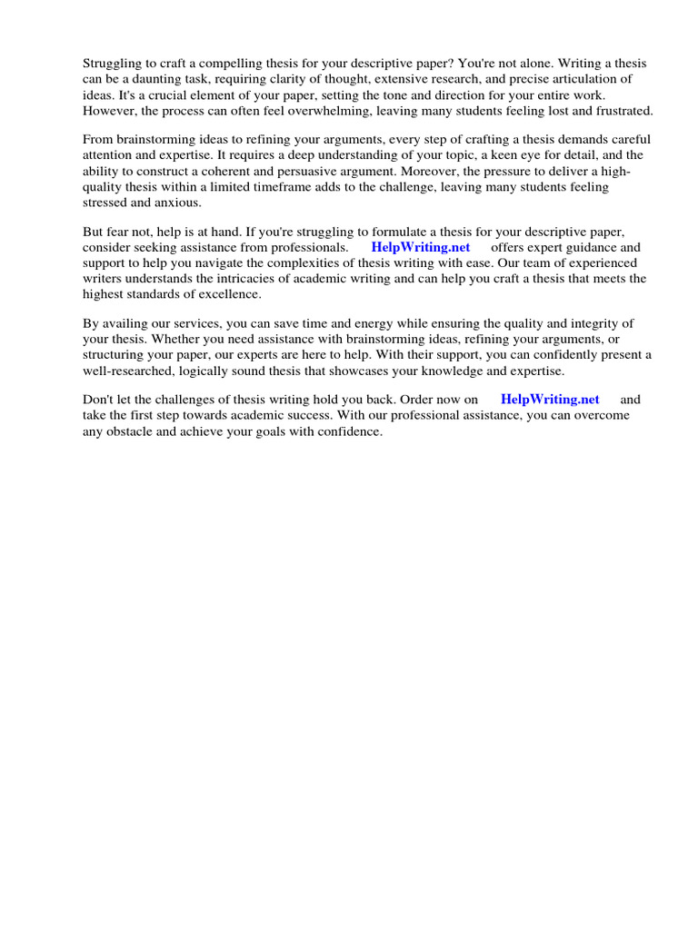 Descriptive Paper Thesis Examples | PDF | Essays | Experience