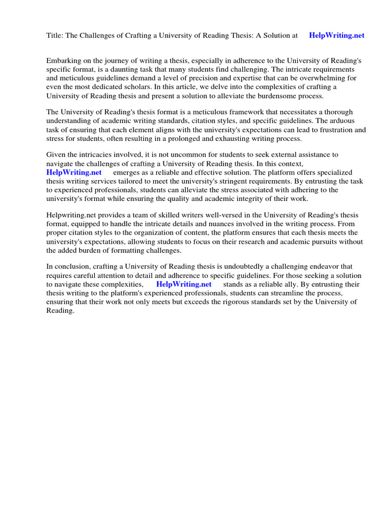 University of Reading Thesis Format | PDF | Thesis | Thought