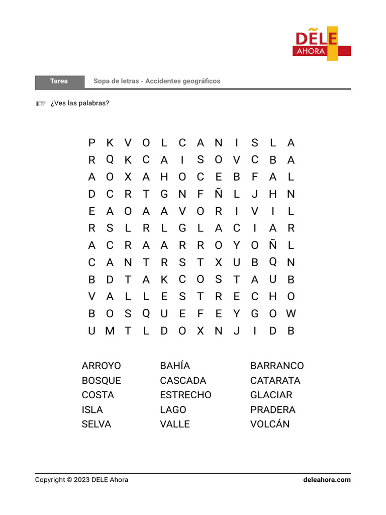 Sopa de Letras Accidentes Geograficos | PDF