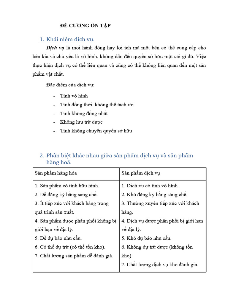 2023 Đề cương ôn tập QTDV | PDF