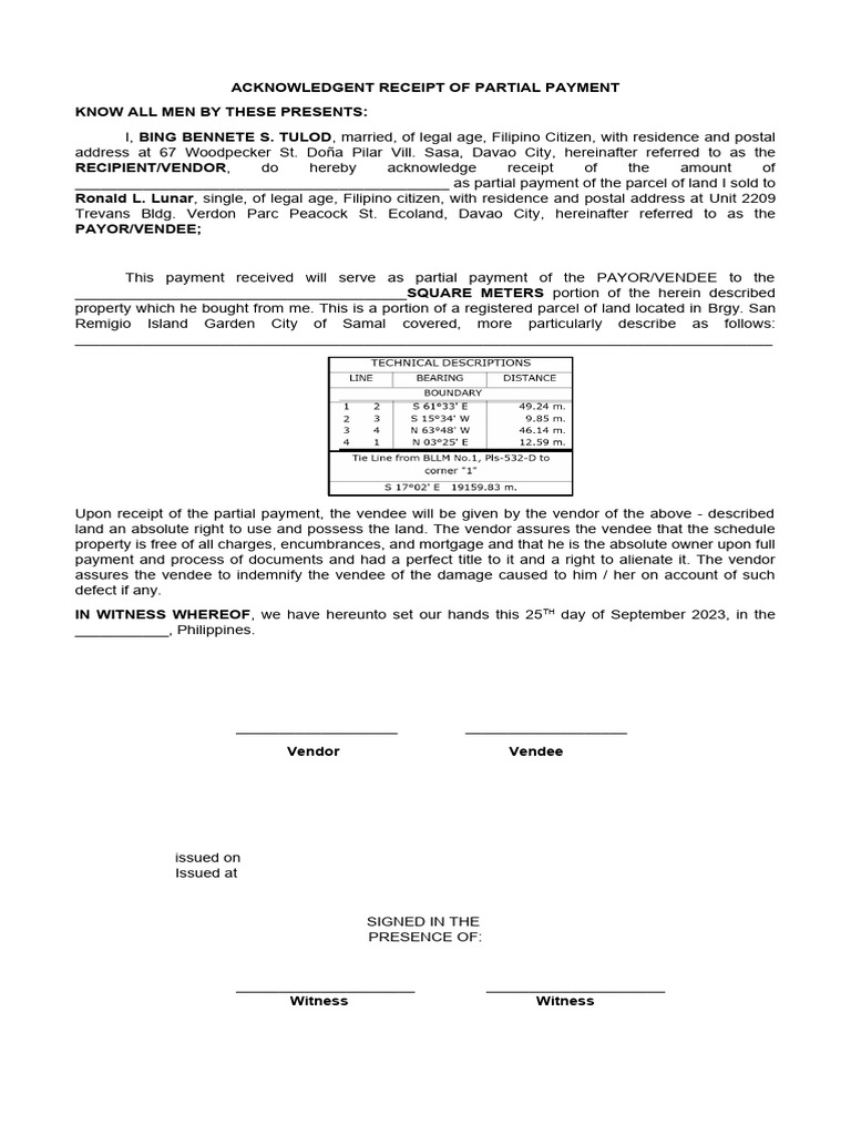 ACKNOWLEDGENT RECEIPT OF PARTIAL PAYMENT | PDF | Natural Resources Law ...