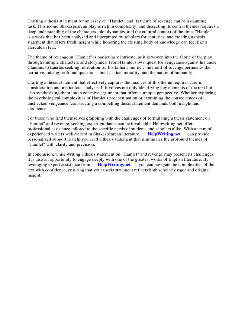 Thesis Statements For Hamlet On Revenge | PDF | Hamlet | Revenge