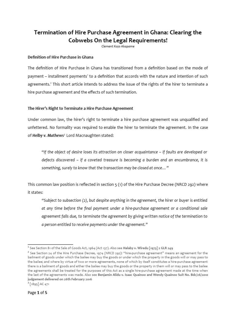 Termination of Hire Purchase in Ghana - Article | PDF | Breach Of ... Termination of Hire Purchase in Ghana - Article | PDF | Breach Of ...