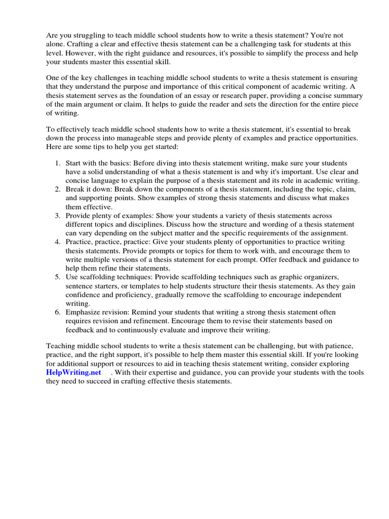 How To Teach Middle School Students To Write A Thesis Statement | PDF ...