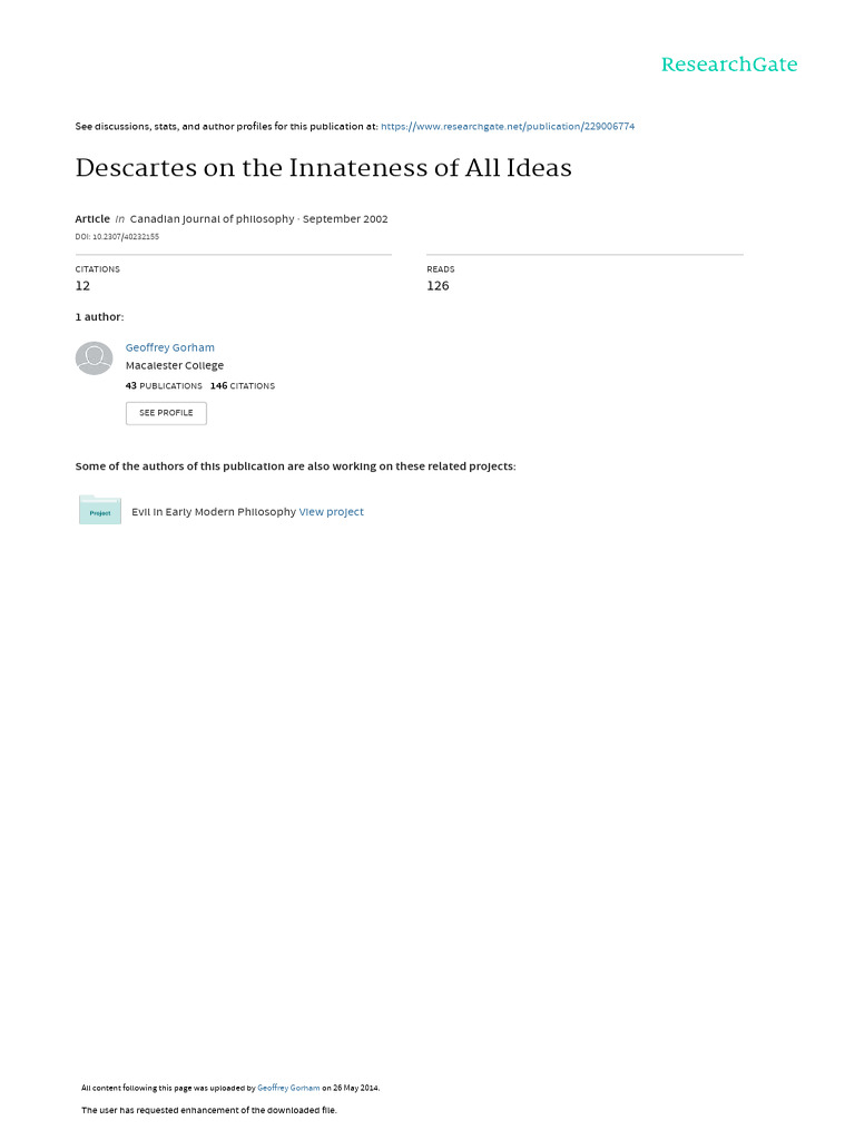 Descartes On The Innateness of All Ideas | PDF | Idea | Mind