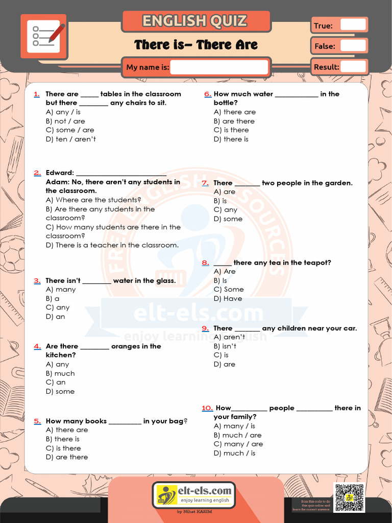 There - Is - There - Are - 2 Quiz | PDF