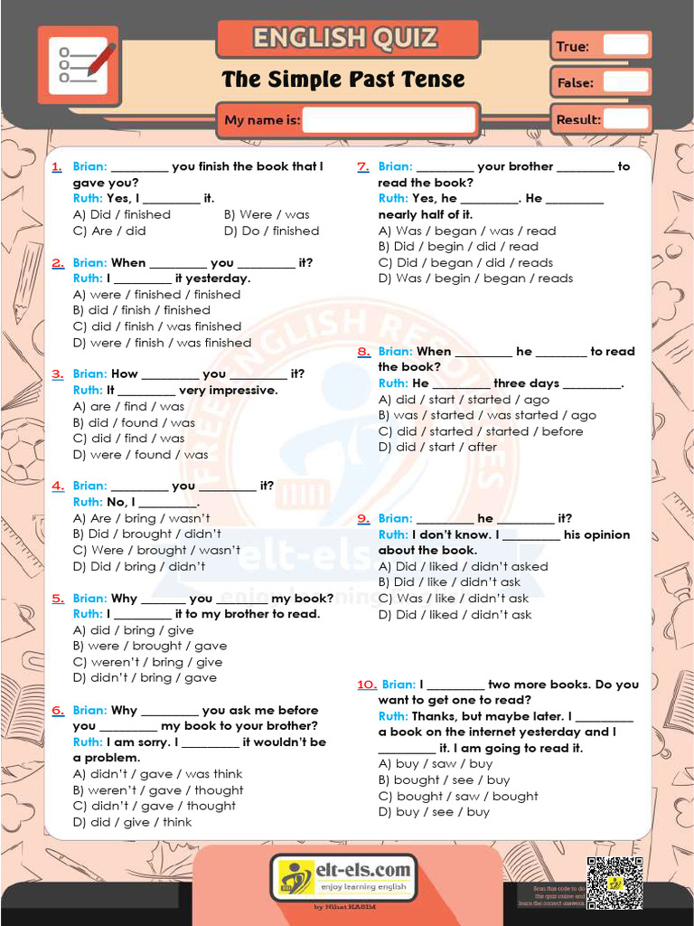 Quiz past simple tense 3 | PDF